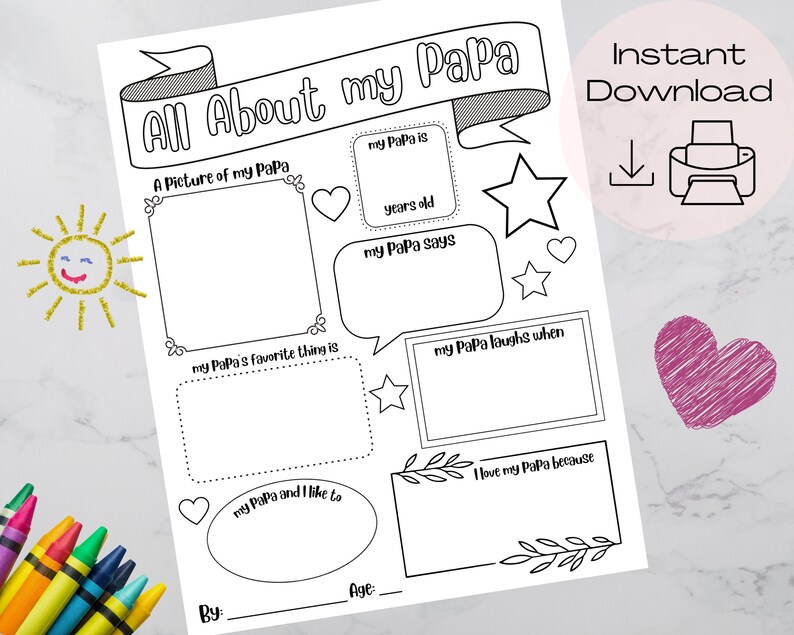 All About Papa Fill in the Blank Printable | Fathers Day Printable ...