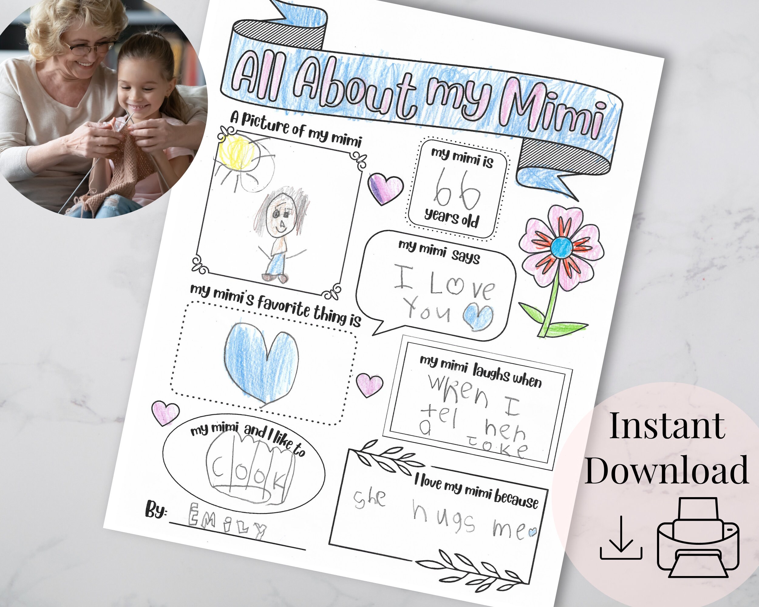 All About Mimi Fill in the Blank Printable, Mothers Day Printable ...