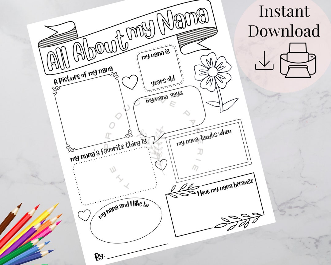 All About Nana Fill in the Blank Printable | Mothers Day Printable ...