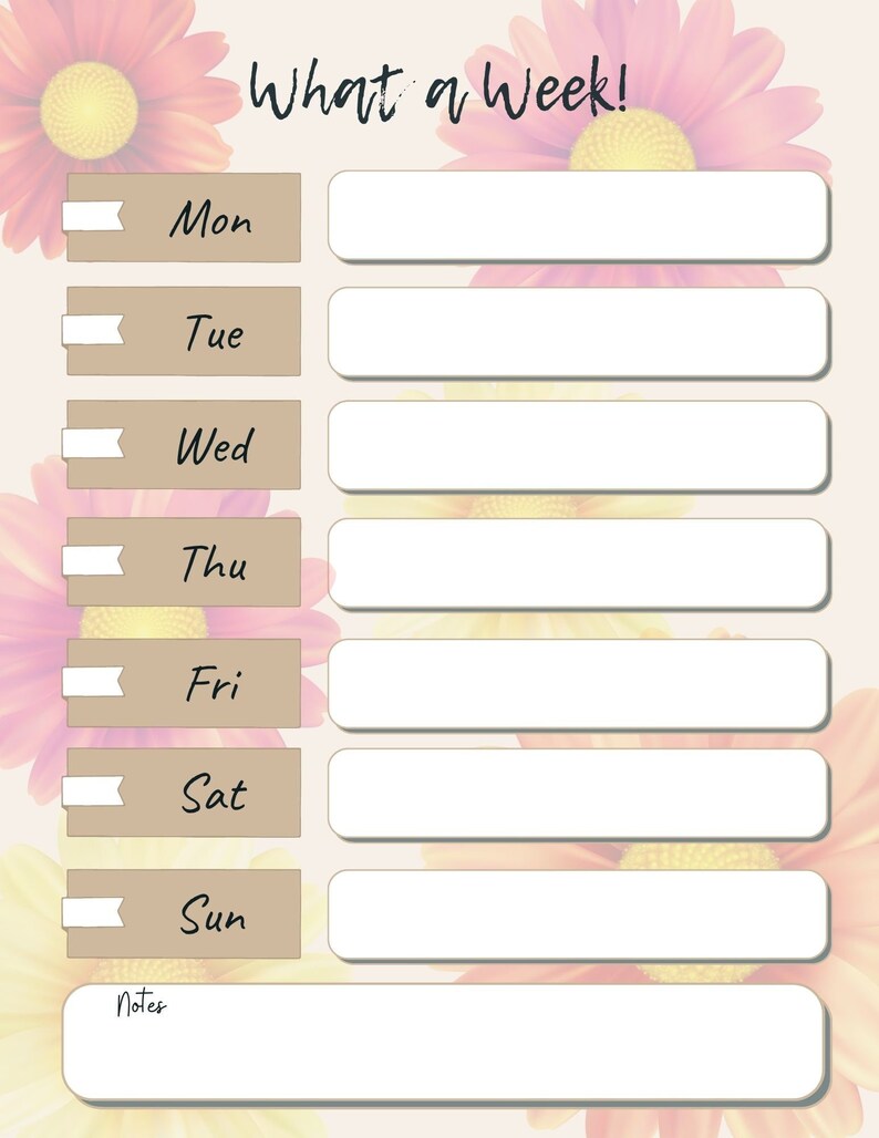 Weekly Planner Template Page. Printable PDF. Gerber Daisy. - Etsy
