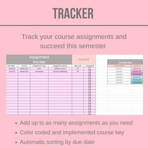 Class Assignment Tracker Google Sheets Spreadsheet Template | Digital ...