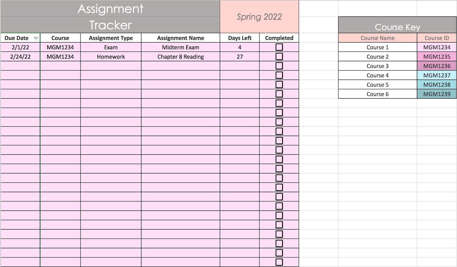 Class Assignment Tracker Google Sheets Spreadsheet Template - Etsy