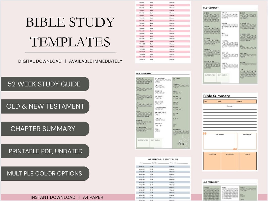Bible Study Guide Template | 52 Week Annual Plan | Old & New Testament ...