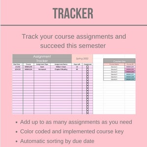 Class Assignment Tracker Google Sheets Spreadsheet Template - Etsy