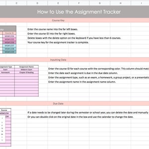 Class Assignment Tracker Google Sheets Spreadsheet Template | Digital ...