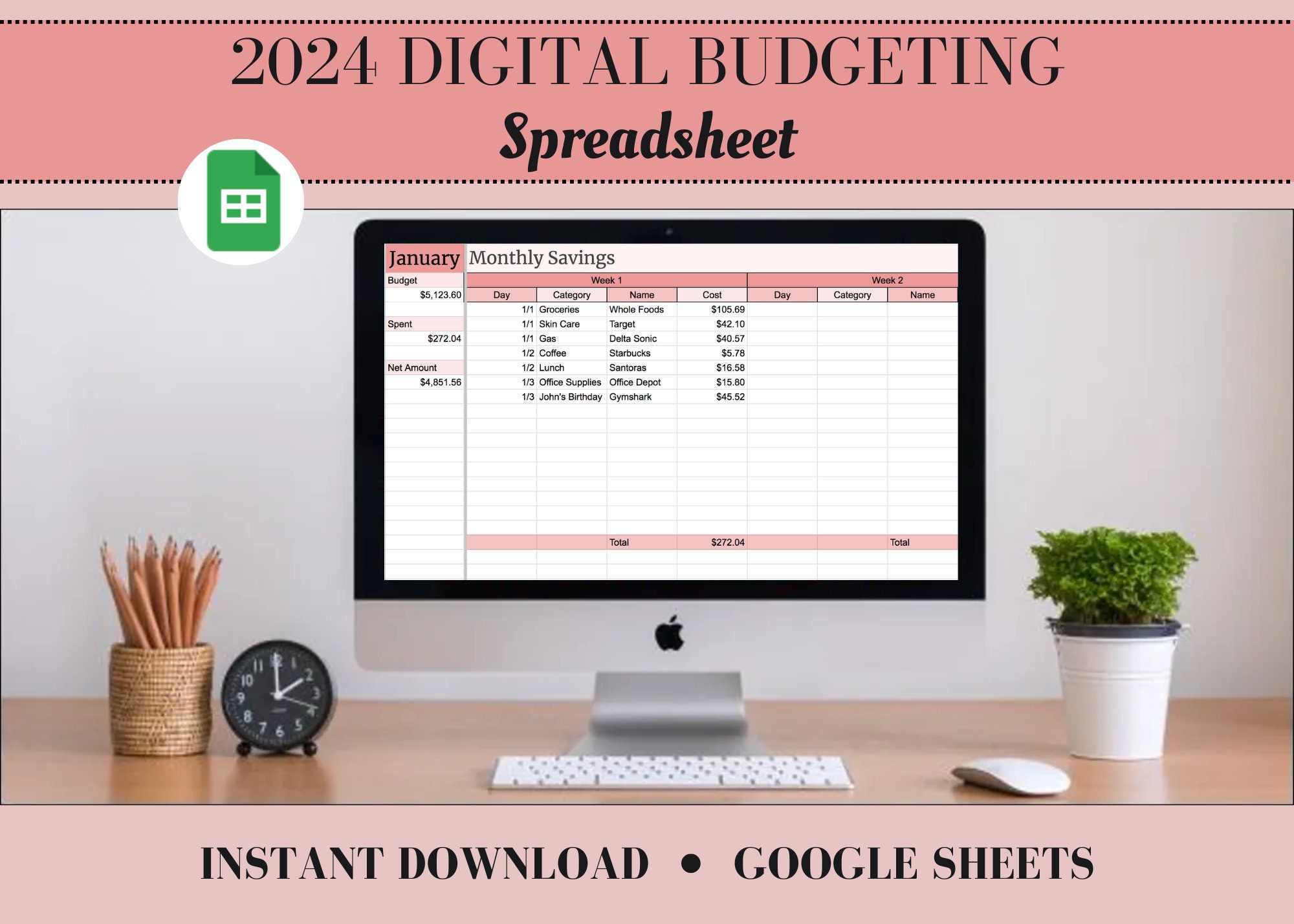 2024 Digital Budgeting Google Sheets Spreadsheet Template Digital ...