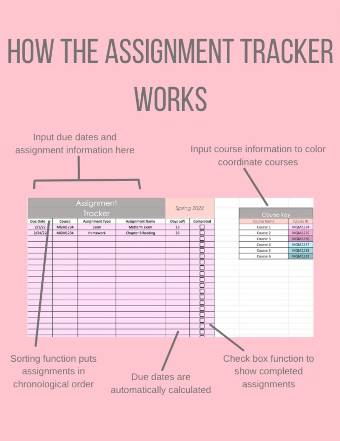 Class Assignment Tracker Google Sheets Spreadsheet Template | Digital ...