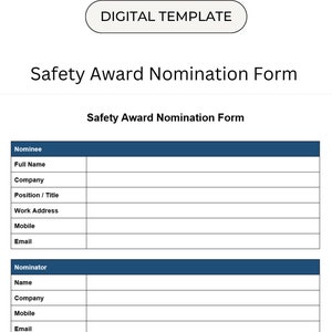 Complete Safety Award Nomination Form - Employee Recognition Template ...