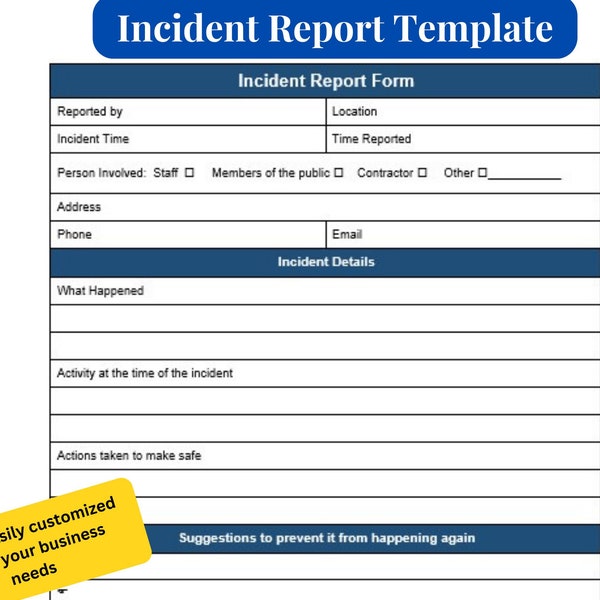 Incident Report Form Incident Reporting Template Incident Record Form ...