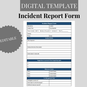 Incident Report Form | Incident Reporting Template | Incident Record ...