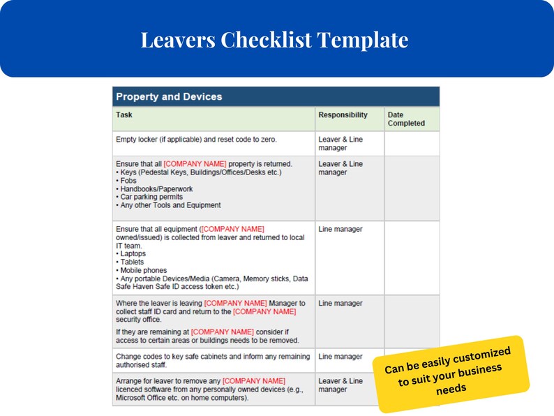 Editable Employee Leavers Checklist Template | HR Offboarding Tool for ...