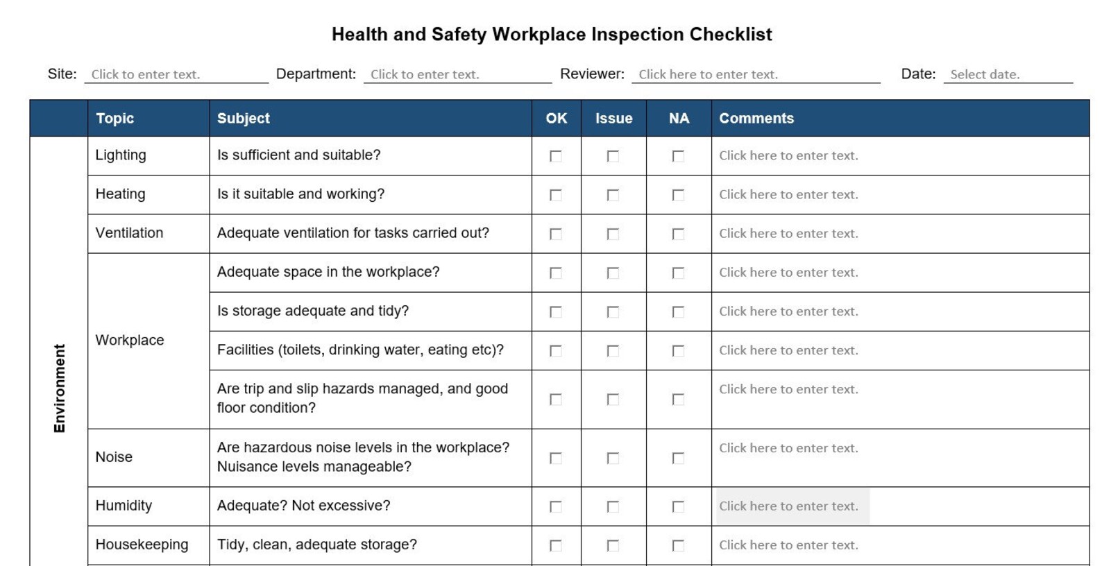 Workplace Inspection Checklist Template Word | Comprehensive H&S ...