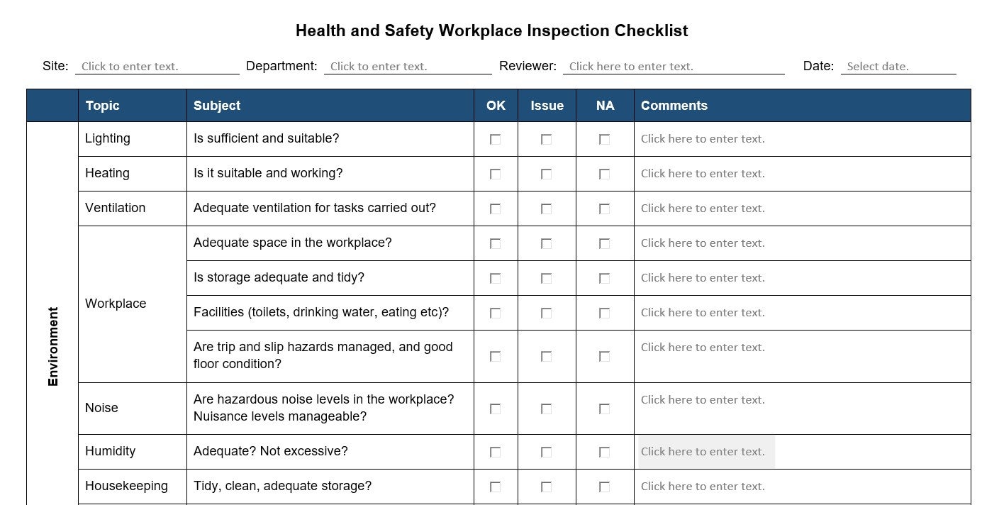 Workplace Inspection Checklist Template Word | Comprehensive H&S ...