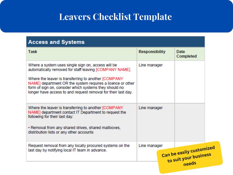 Editable Employee Leavers Checklist Template | HR Offboarding Tool for ...
