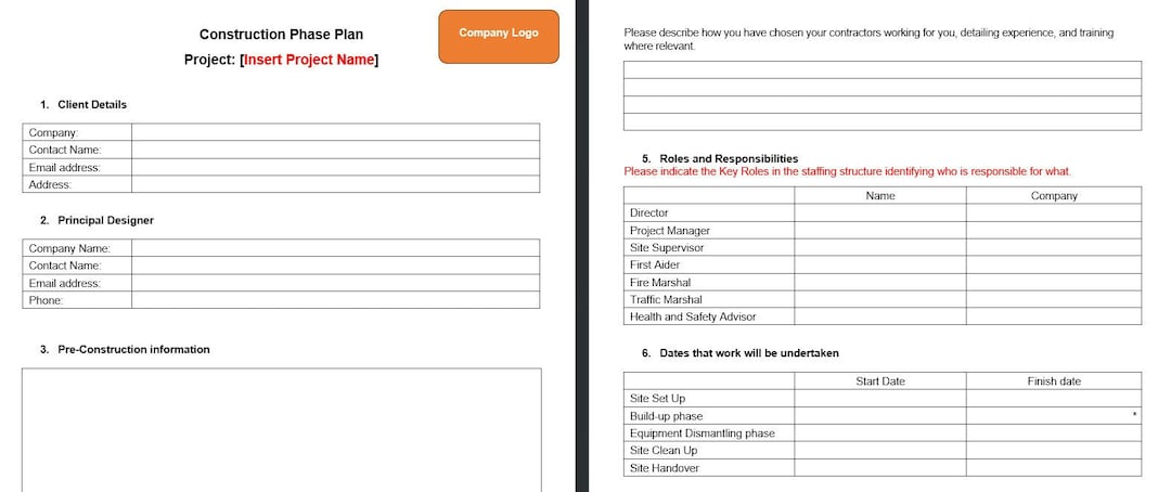 Construction Phase Plan Template RAMS Template Pre Construction ...