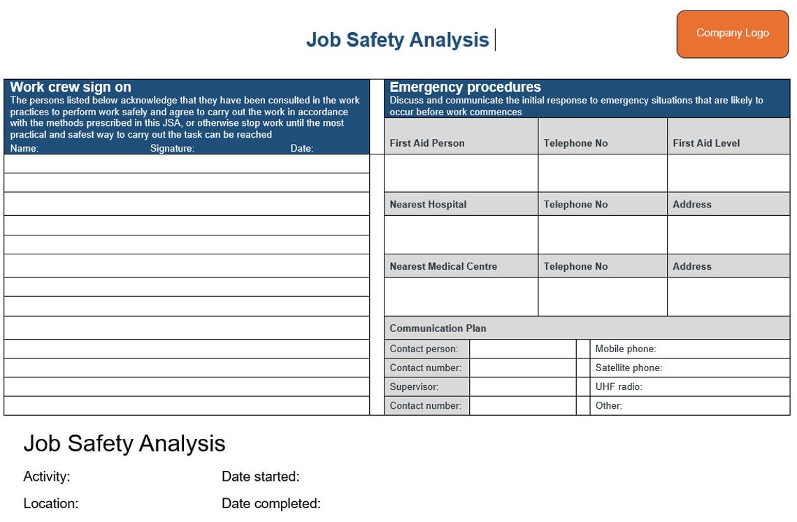 Job Safety Analysis Template: Hazard & Risk Assessment (MS Word) - Etsy