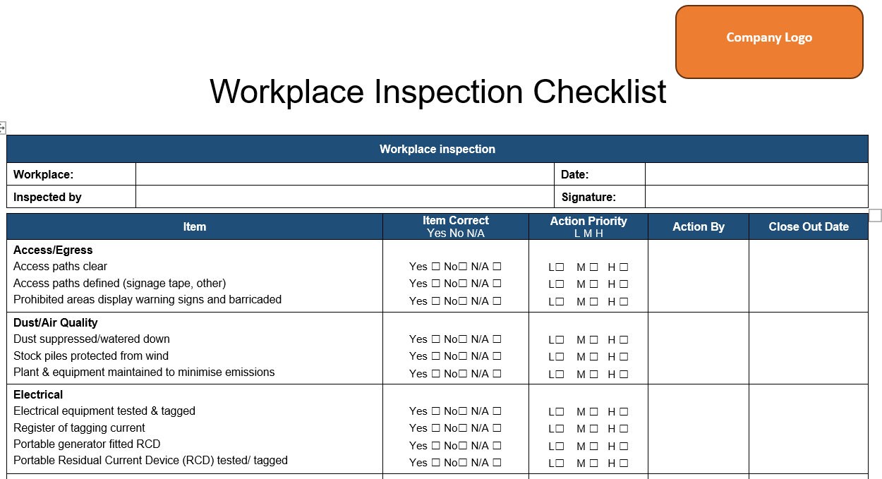Comprehensive Workplace Inspection Checklist Template | Workplace ...