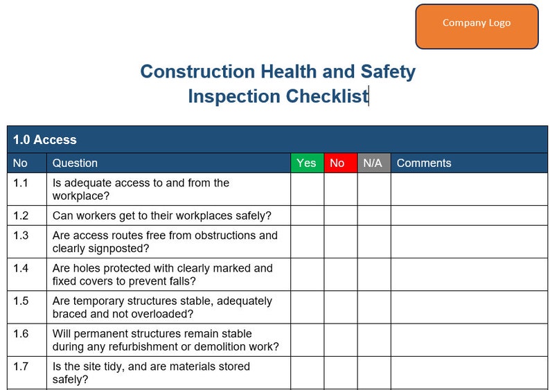 Complete Construction Health and Safety Inspection Template Word ...