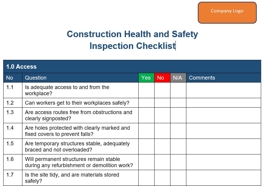 Complete Construction Health and Safety Inspection Template Word ...
