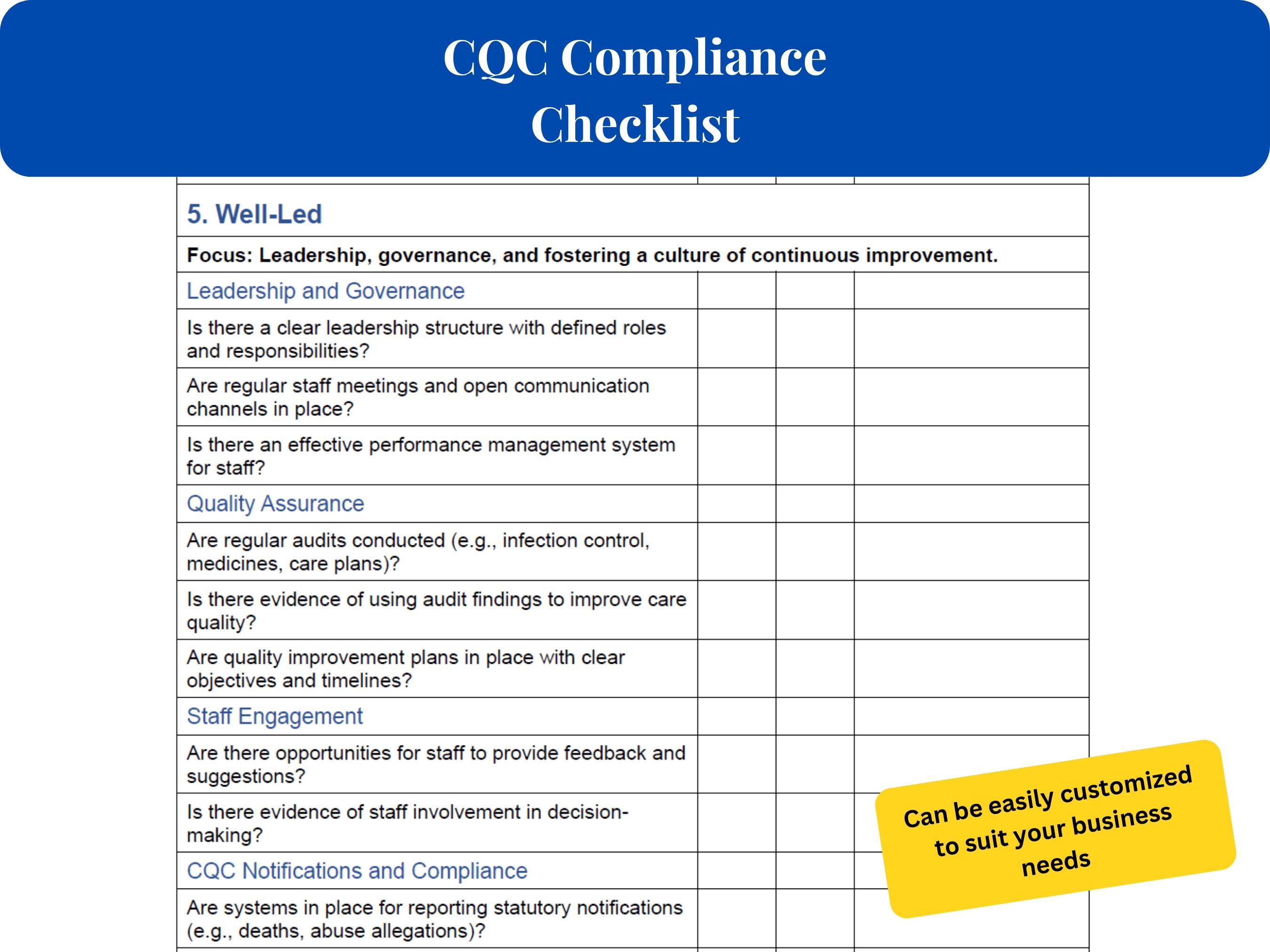 CQC Compliance Checklist: Health & Safety, Risk Management (digital ...