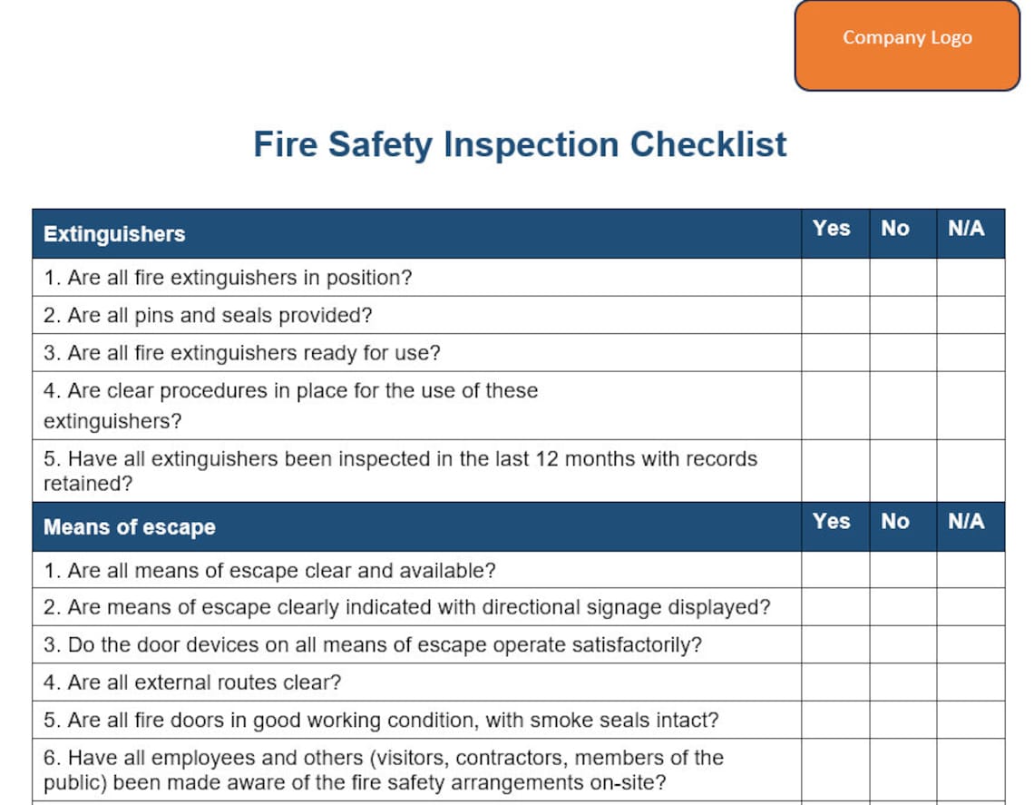Comprehensive Fire Safety Inspection Template Word | Fire Safety ...