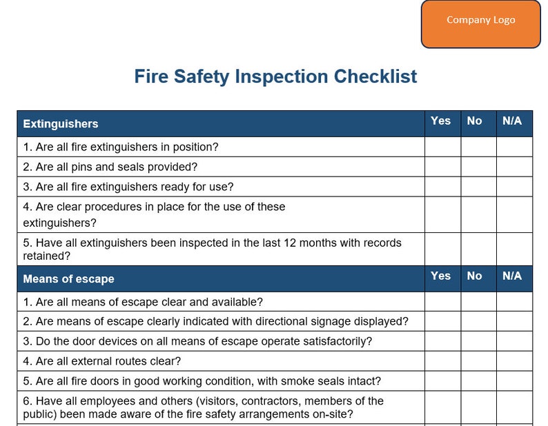 Comprehensive Fire Safety Inspection Template Word | Fire Safety ...