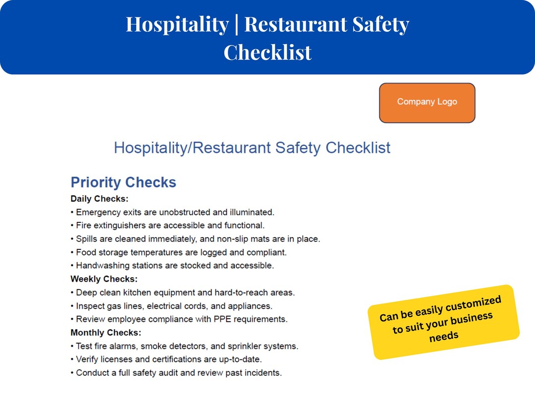 Editable Restaurant Safety Checklist: Food & Employee Safety (word ...