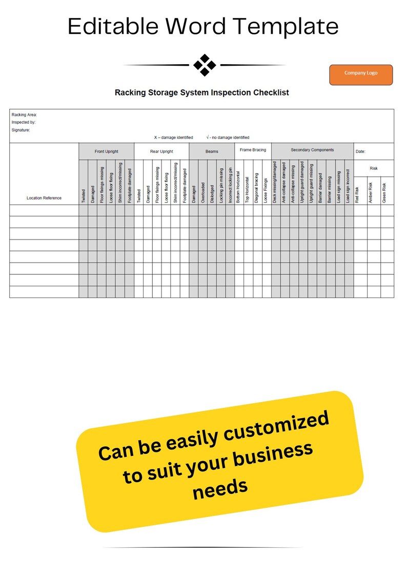 Comprehensive Racking Storage System Inspection Checklist Template ...