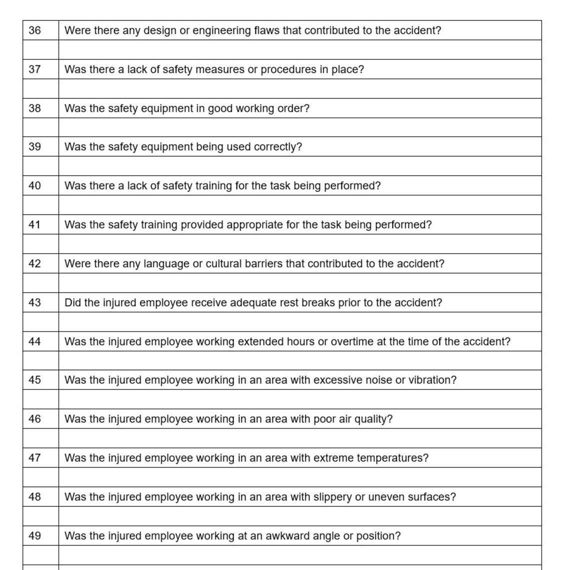 Complete Accident Investigation Question Set - 140 Selectable Questions ...