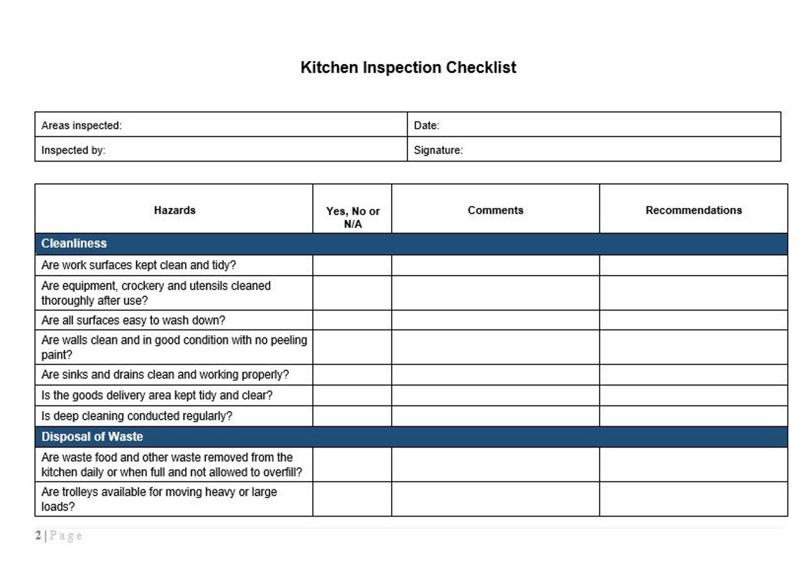 Complete Kitchen Inspection Template | Kitchen Inspection Template ...