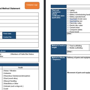 Risk Assessment and Method Statement Word Template - H&S Editable | RAMS Template | Construction ...