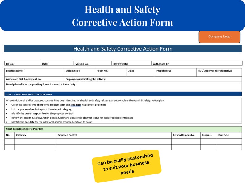 Comprehensive Health and Safety Corrective Action Plan Template ...