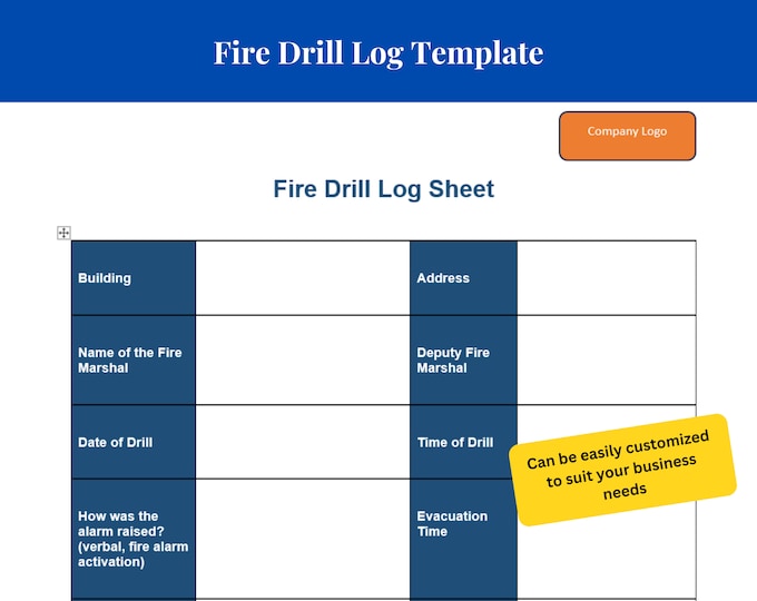 Fire Drill and Fire Detection Log | Daycare Fire Drill Log | Childcare ...