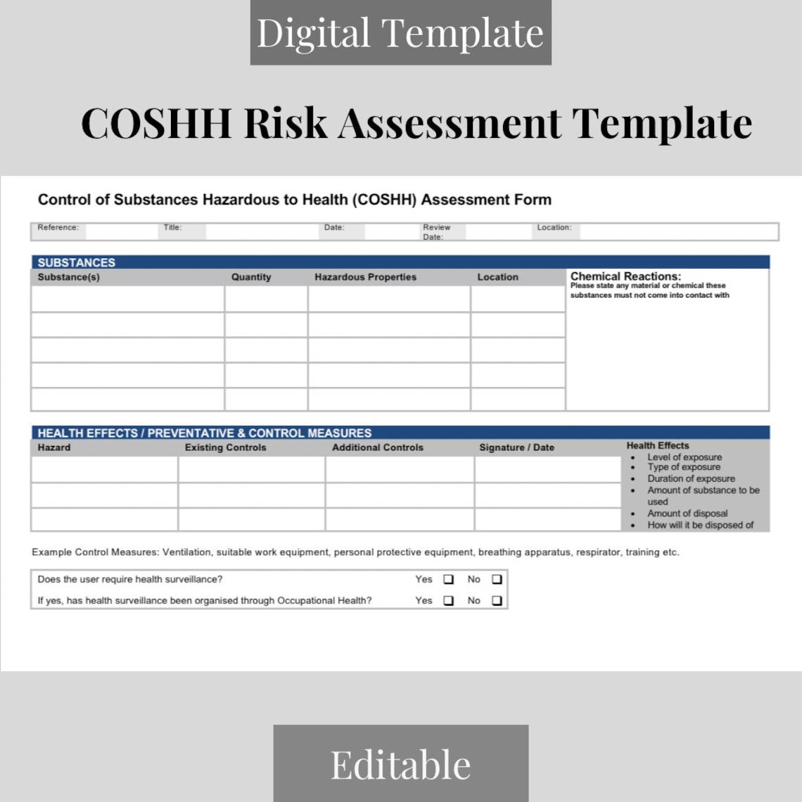 COSHH Risk Assessment Template | COSHH Risk Assessment Checklist ...