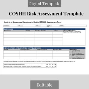 COSHH Risk Assessment Template | COSHH Risk Assessment Checklist ...