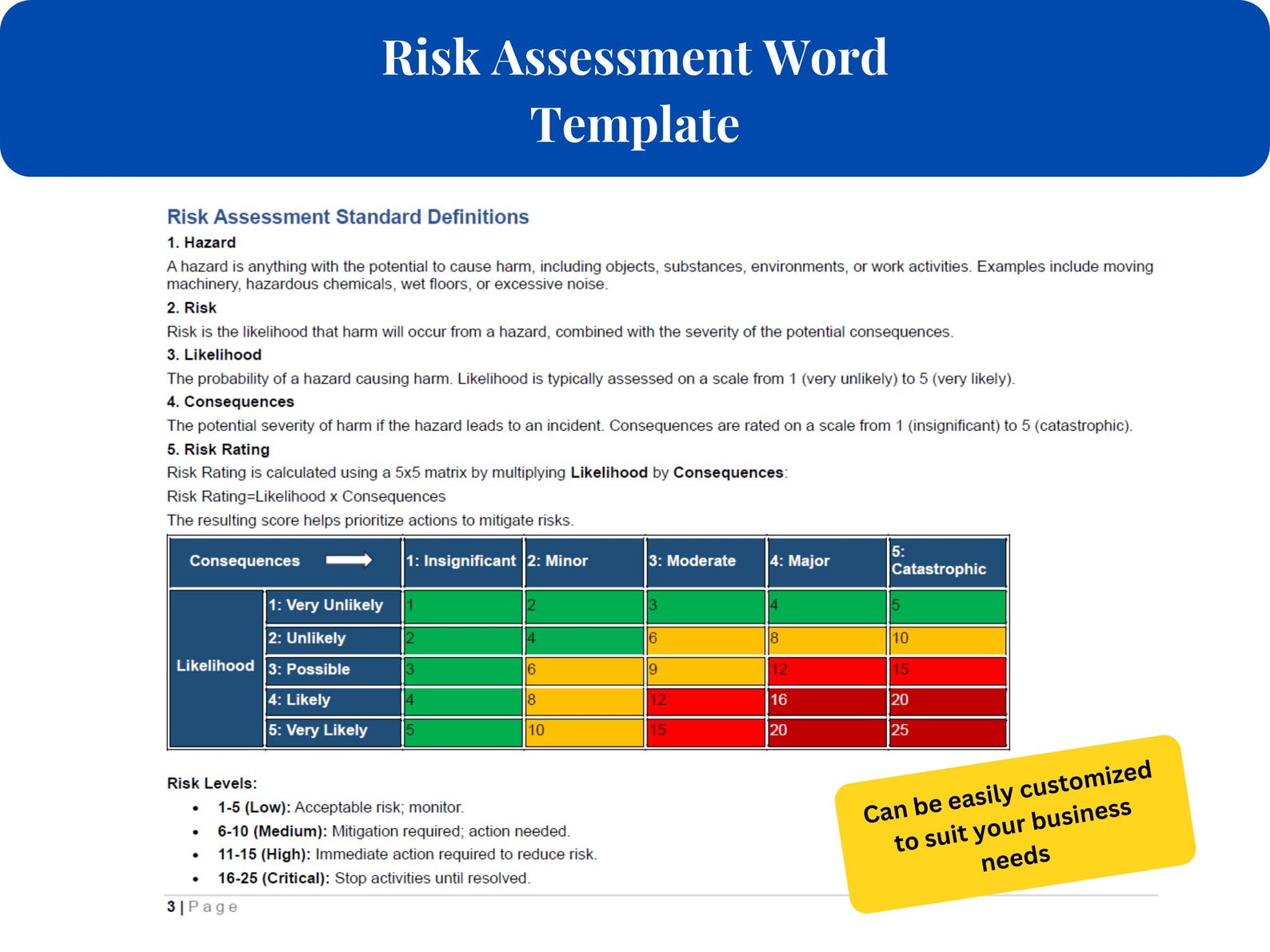 Blank Risk Assessment Template Word | Editable and Printable for H&S ...