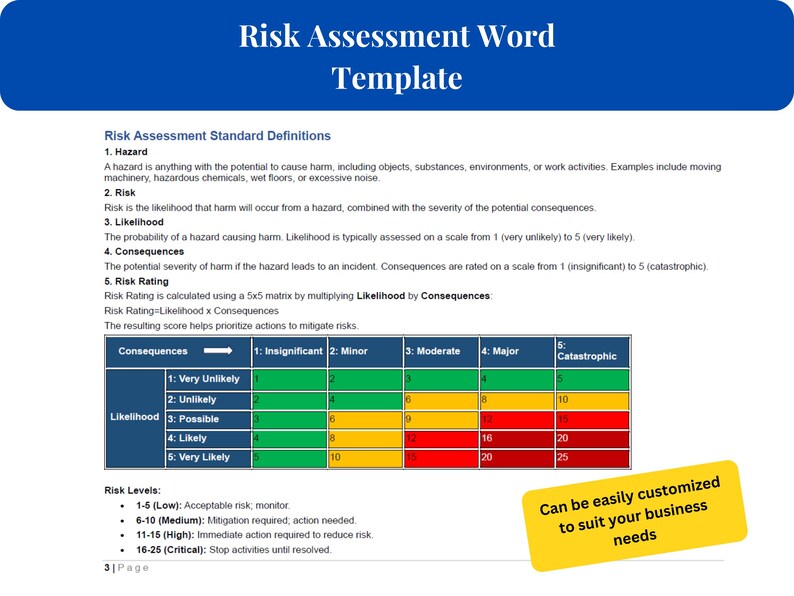 Blank Risk Assessment Template Word | Editable and Printable for H&S ...