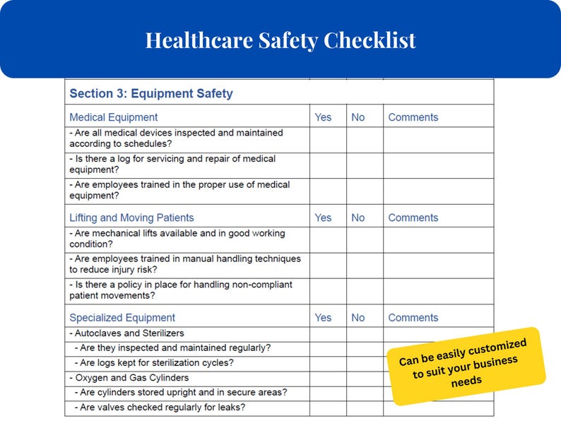 Healthcare Worker Safety Checklist Template: Editable H&S Compliance ...