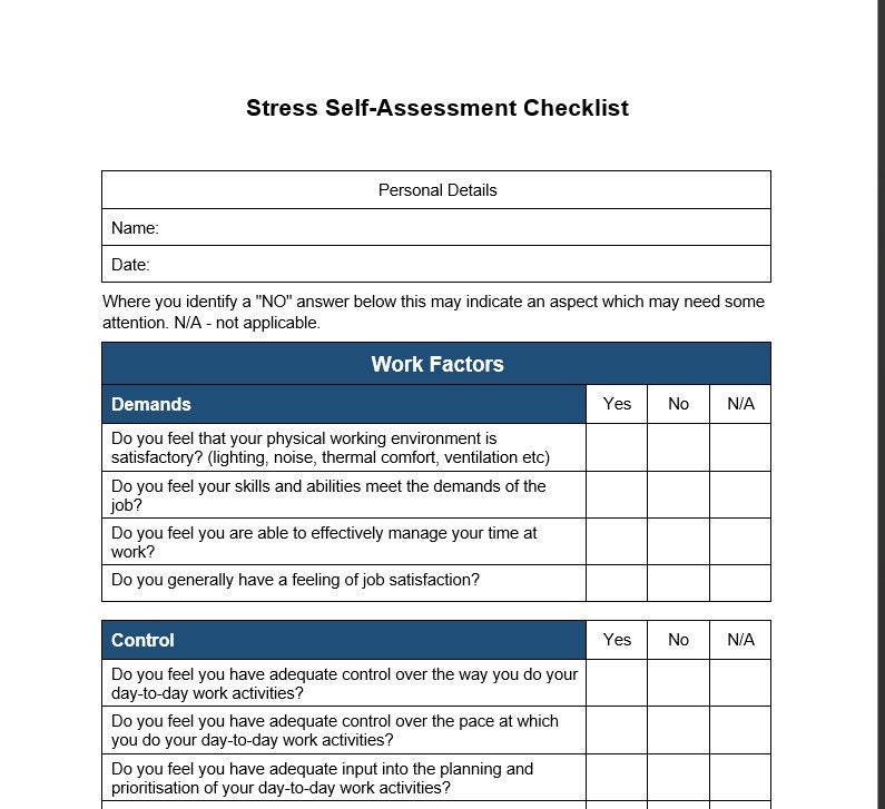 Dual Workplace Stress Assessment Template Pack - Word Format | Employee ...
