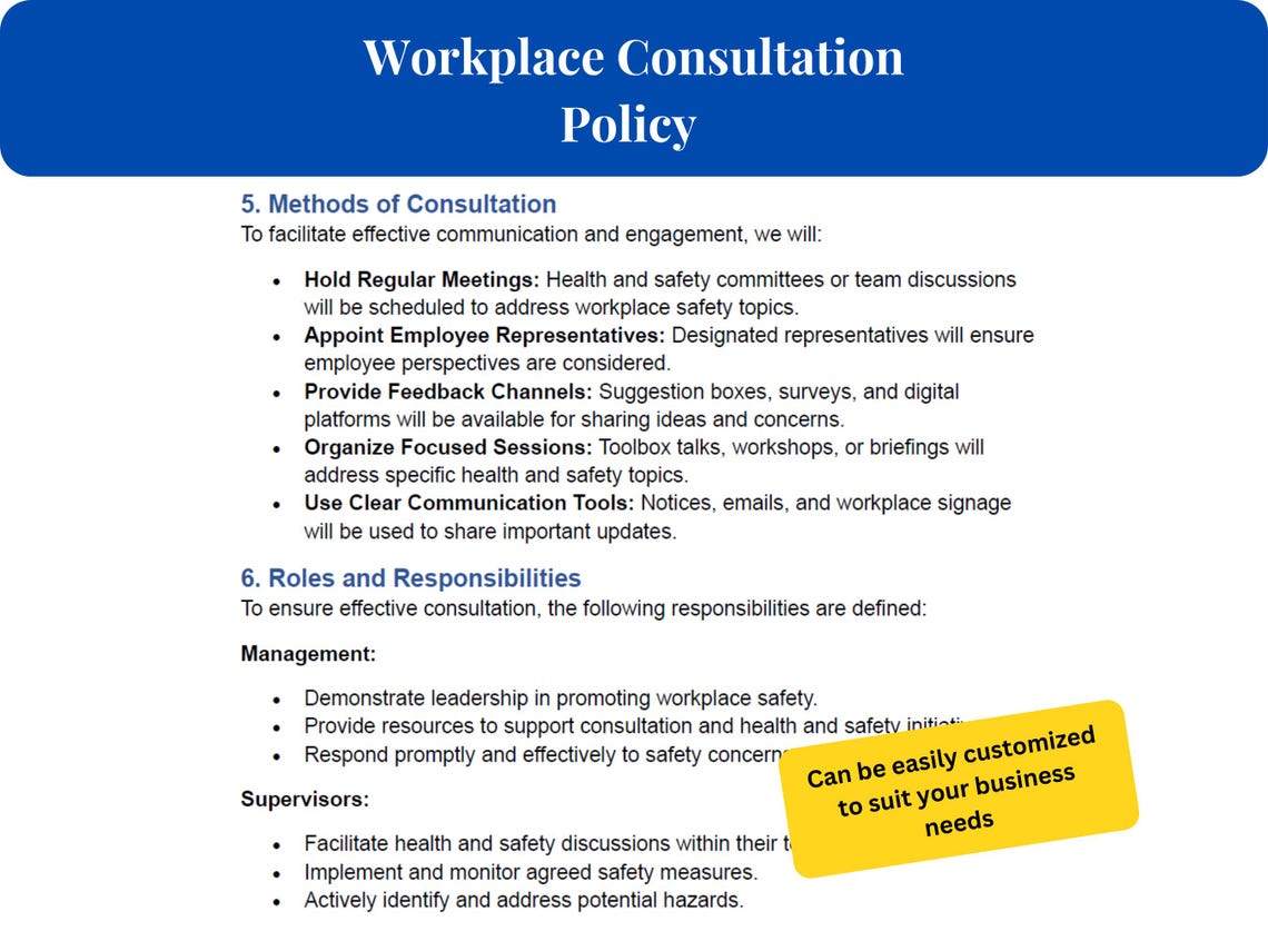 Health and Safety Consultation Policy Template Editable | Workplace ...