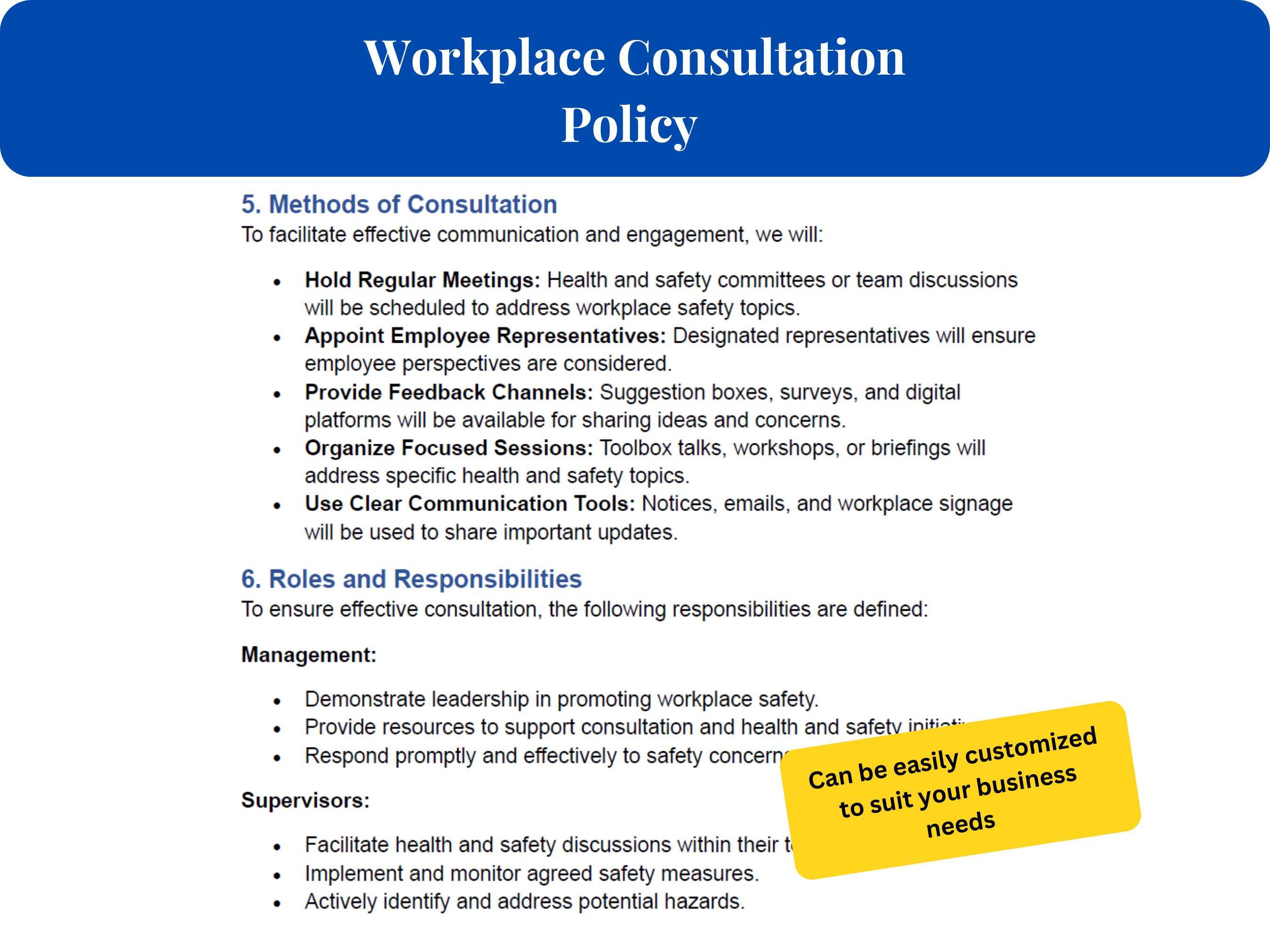 Health and Safety Consultation Policy Template Editable | Workplace ...