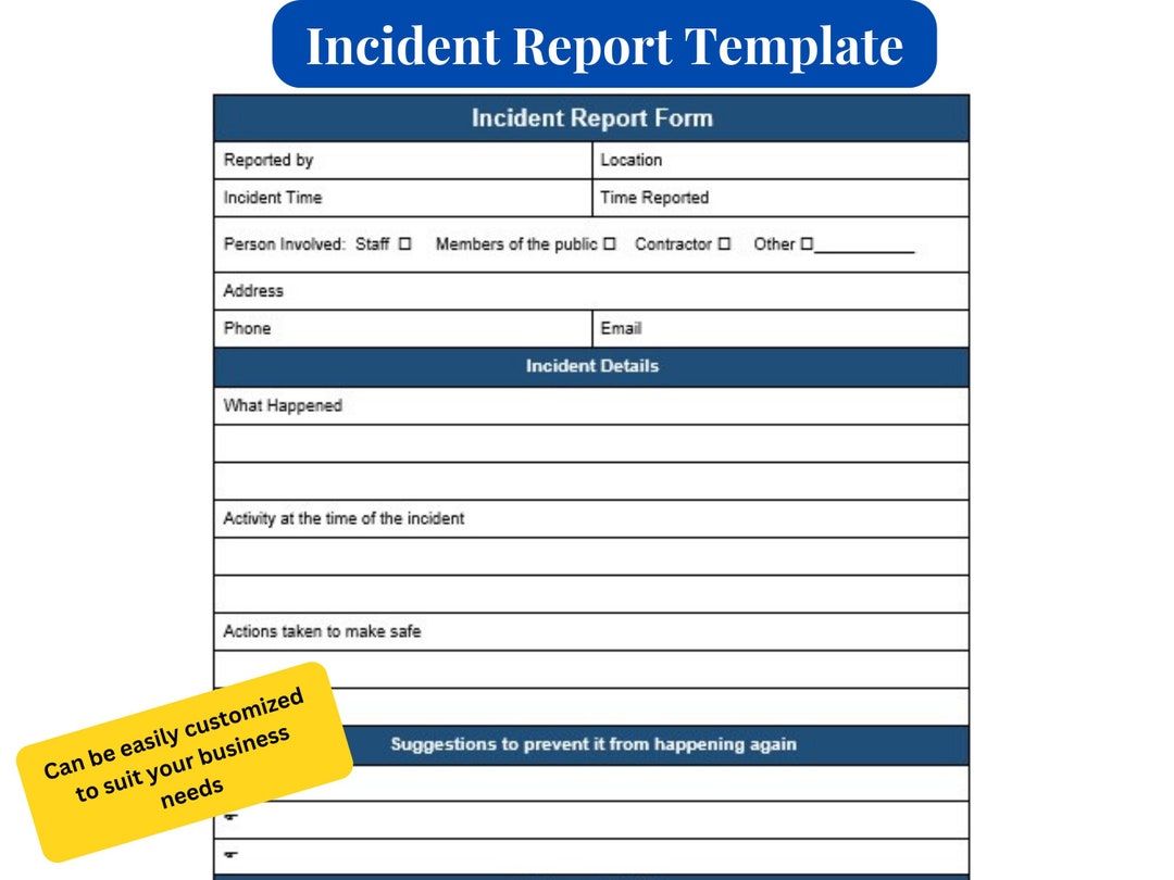Incident Report Form | Incident Reporting Template | Incident Record ...