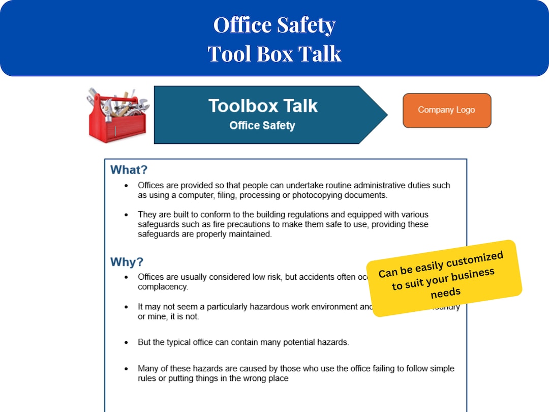 Office Safety Tool Box Talk: Interactive Word Template | Safety ...