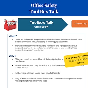 Office Safety Tool Box Talk: Interactive Word Template | Safety ...