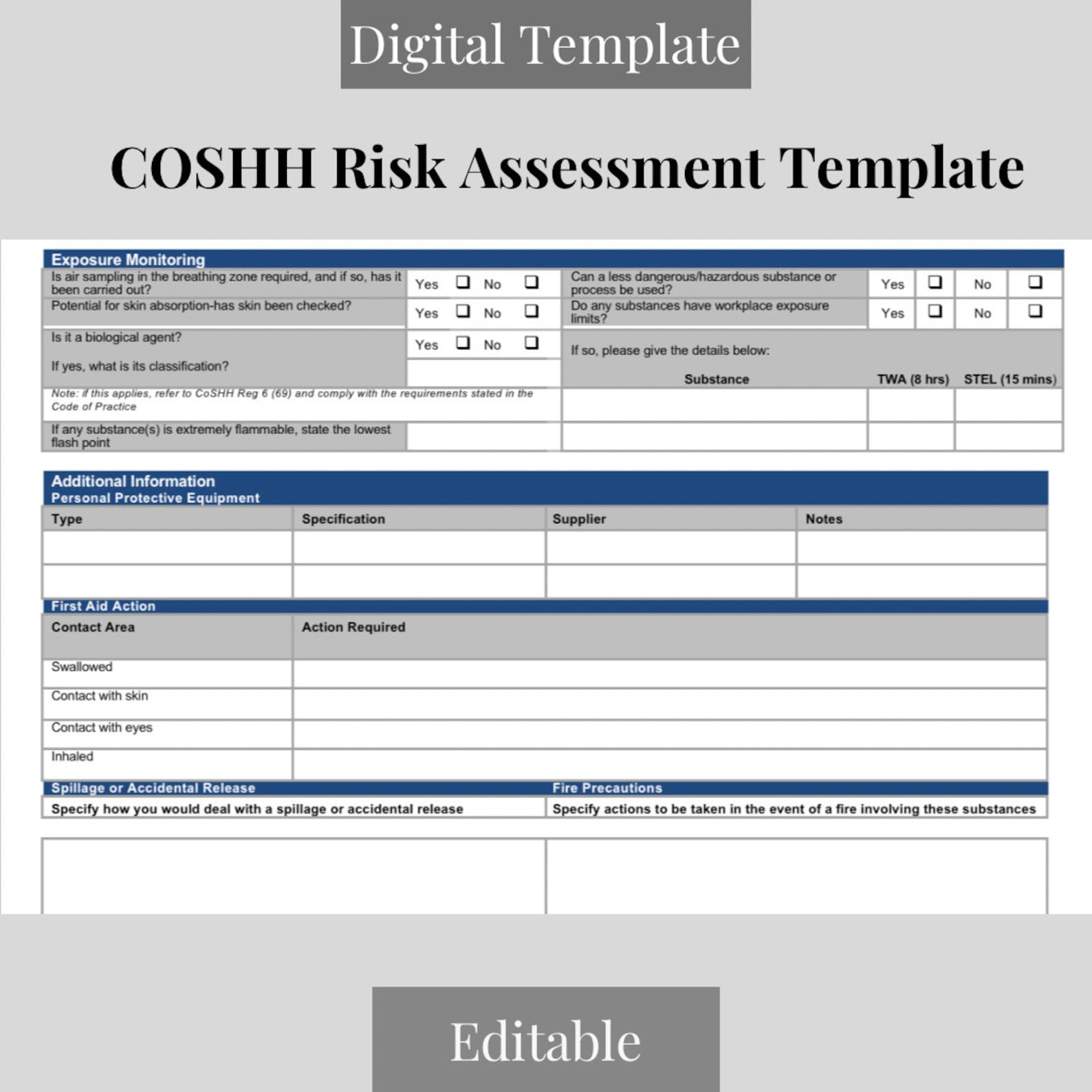 COSHH Risk Assessment Template | COSHH Risk Assessment Checklist ...