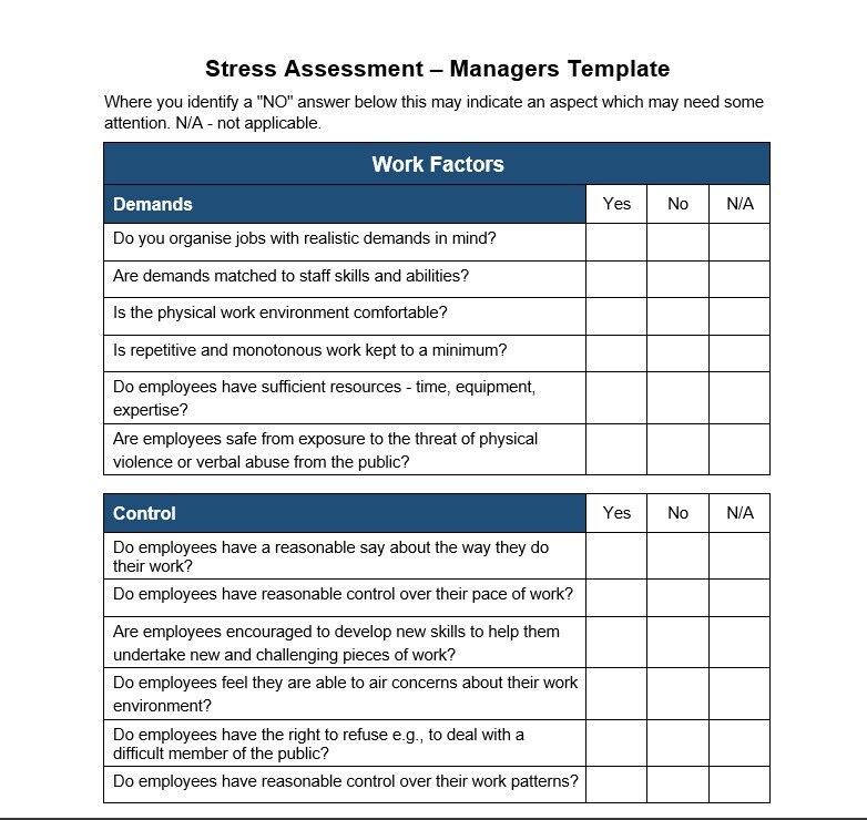 Dual Workplace Stress Assessment Template Pack - Word Format | Employee ...