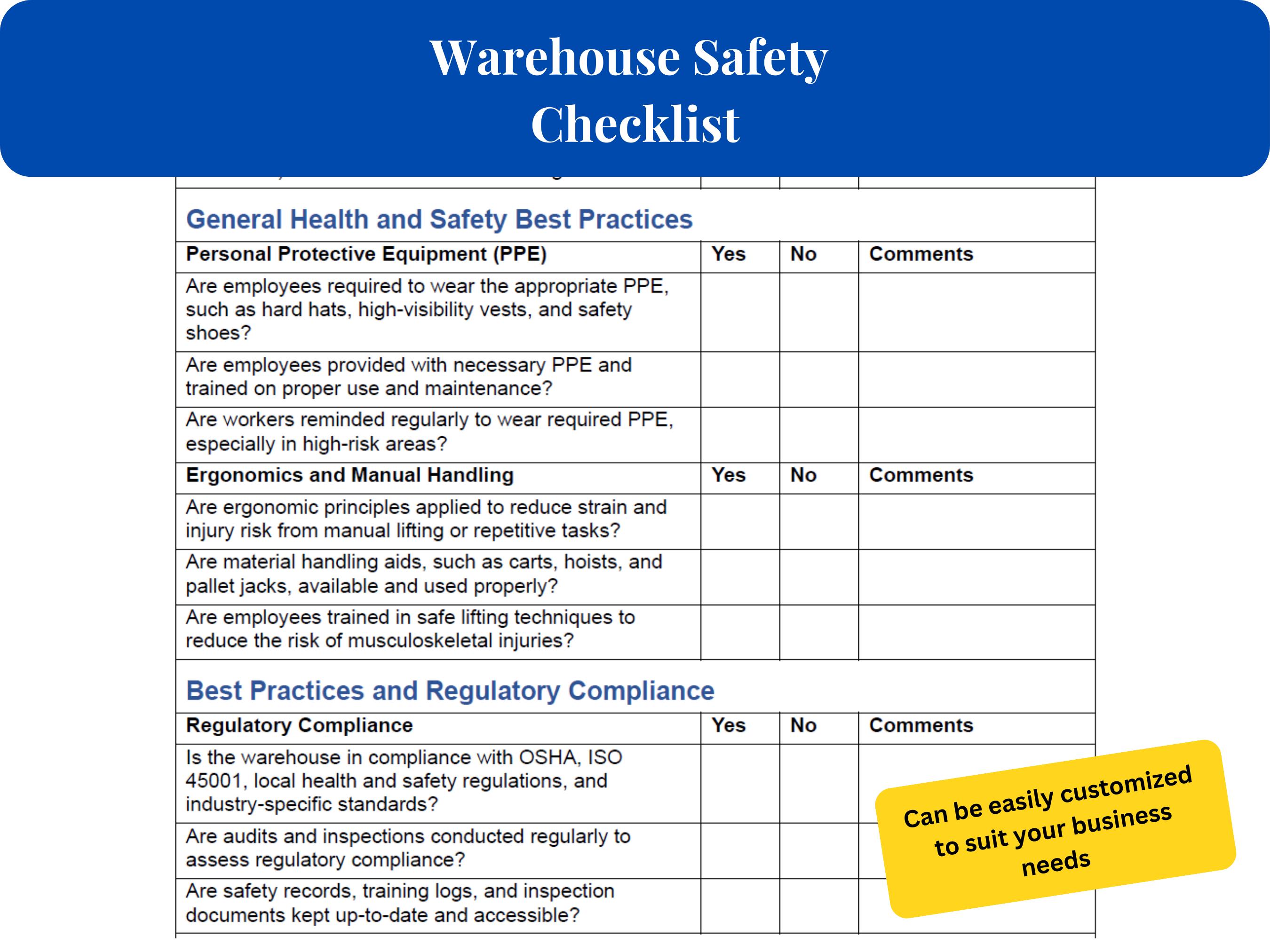 Warehouse Safety Checklist Template | Comprehensive H&S Audit Tool ...