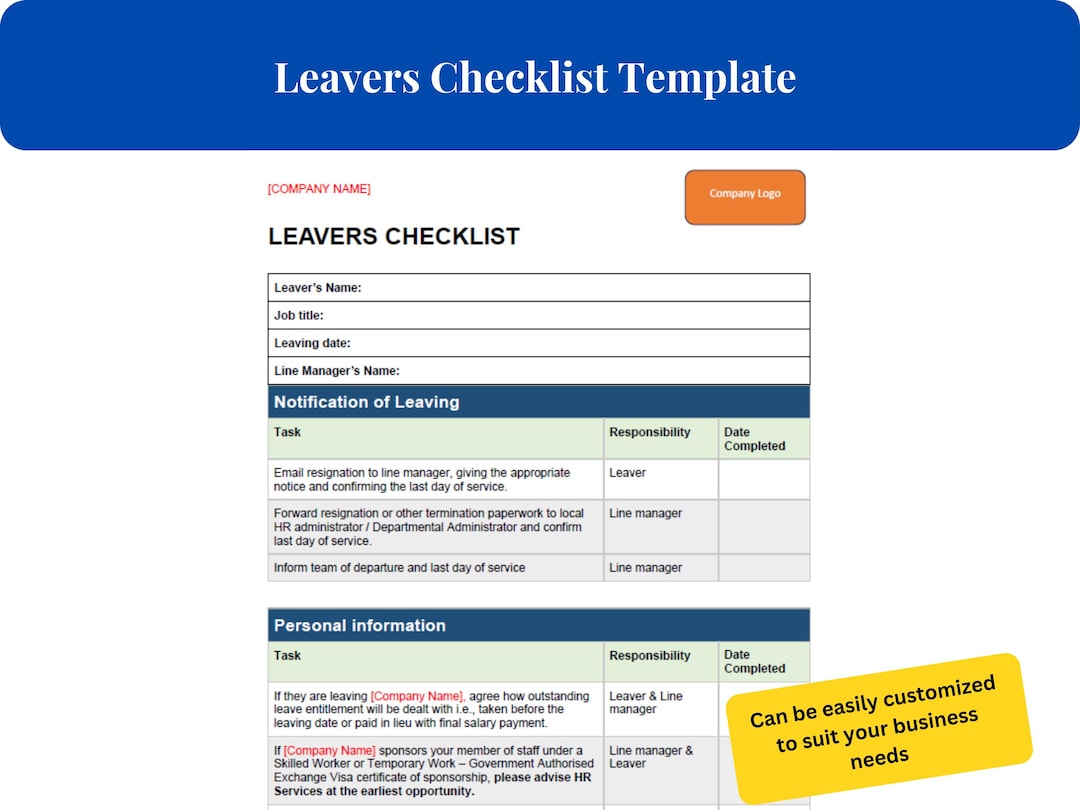 Editable Employee Leavers Checklist Template | HR Offboarding Tool for ...