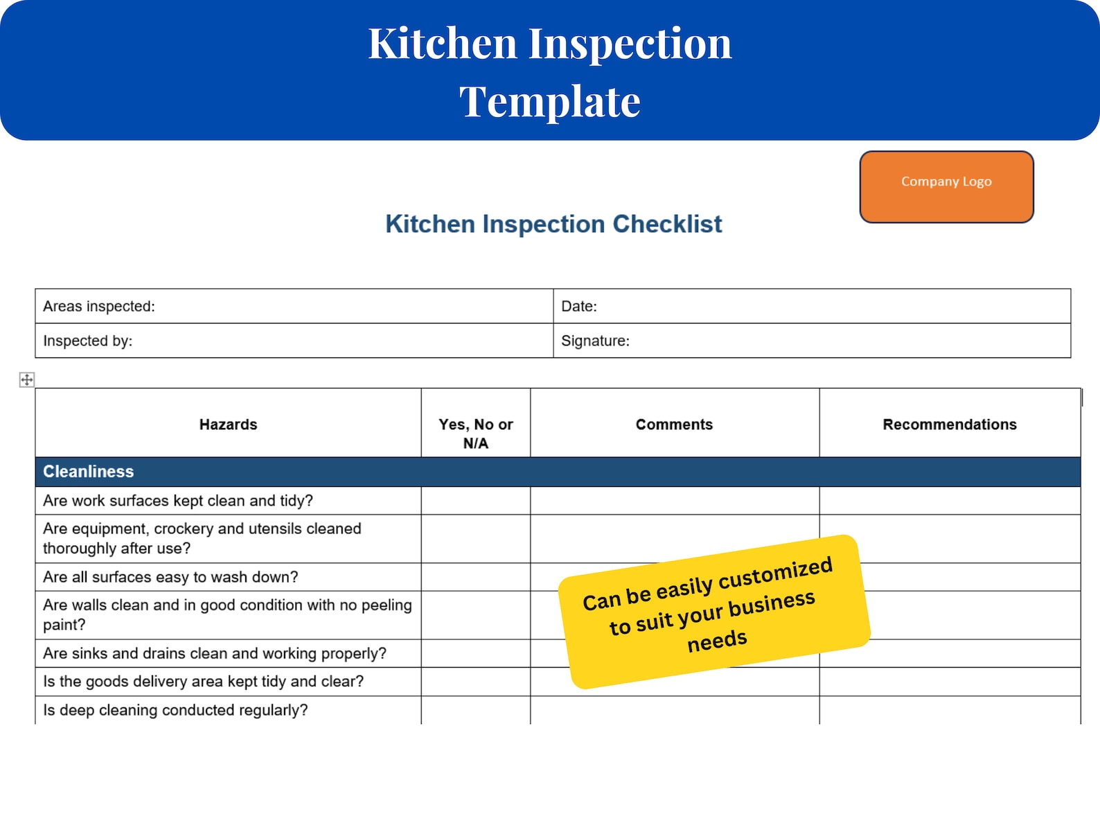 Complete Kitchen Inspection Template | Kitchen Inspection Template ...