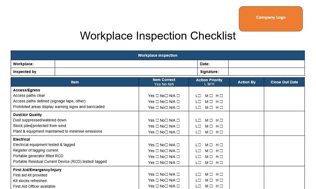 Comprehensive Workplace Inspection Checklist Workplace - Etsy